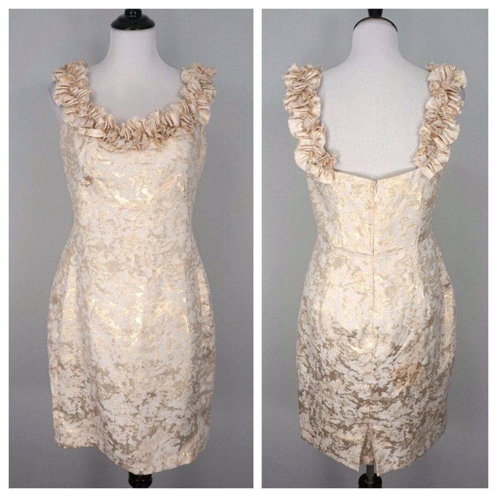 London Times White Gold Metallic Ruffle Neck Floral S… - Gem